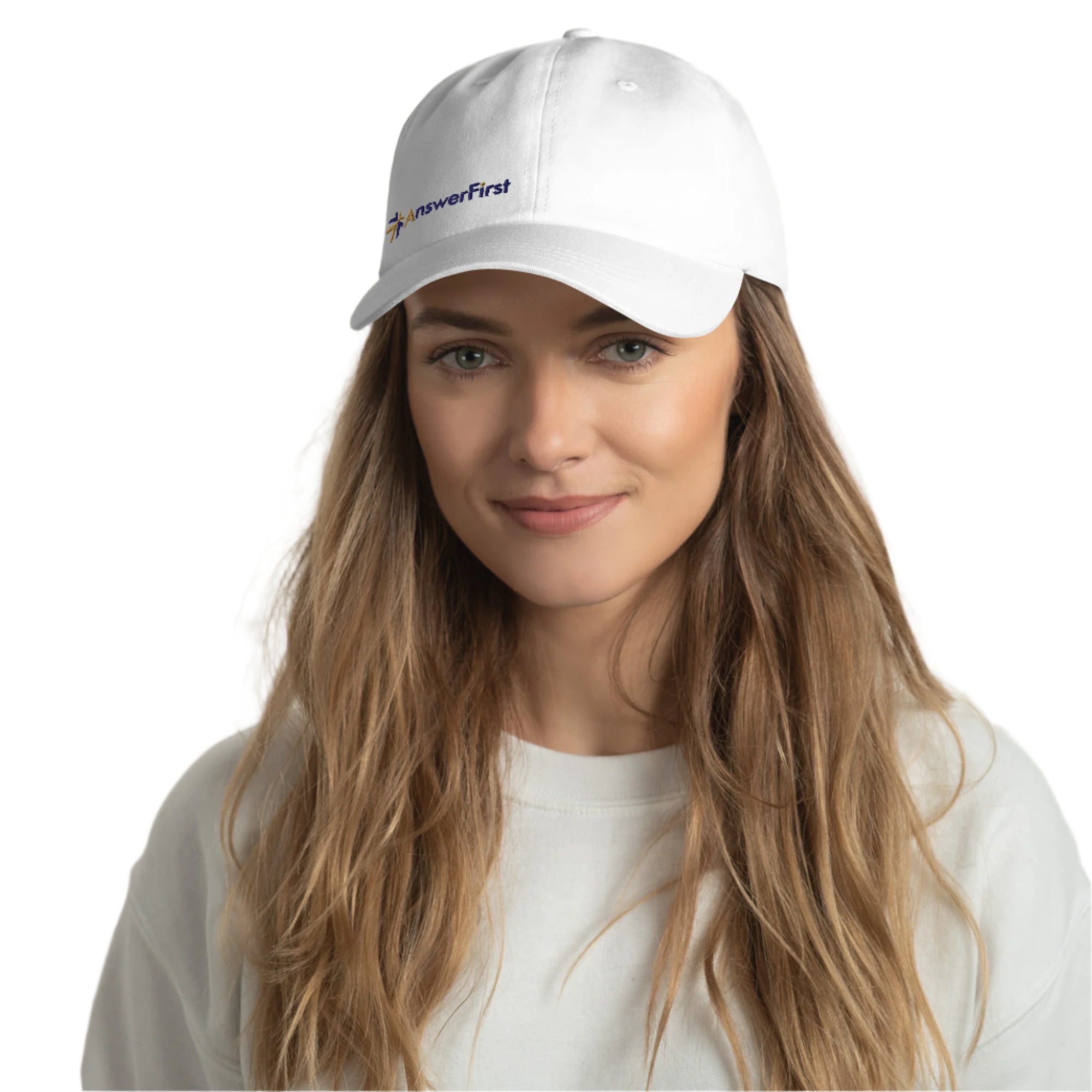 AnswerFirst Off-Centered Logo Dad Hat - White – AnswerFirst Swag